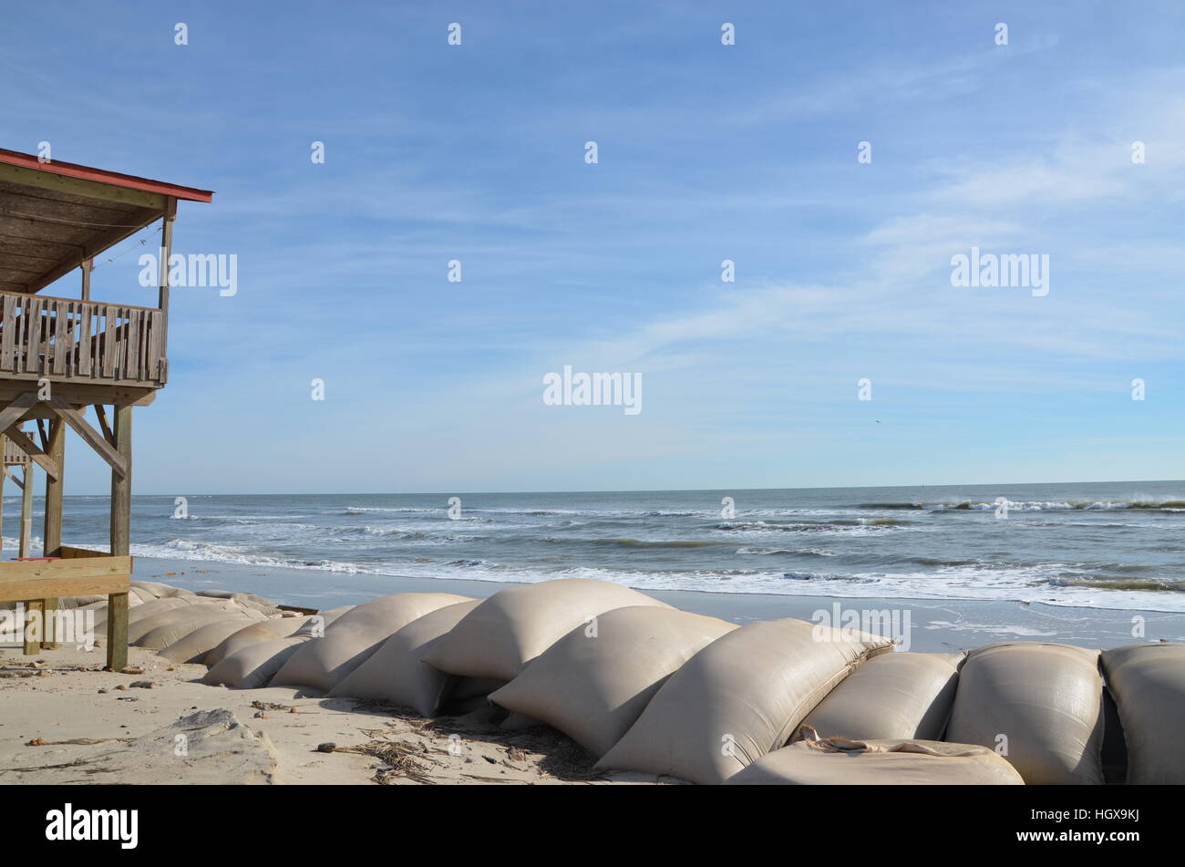 Sand bags along the beach in North Carolina to protect from heavy surf ...