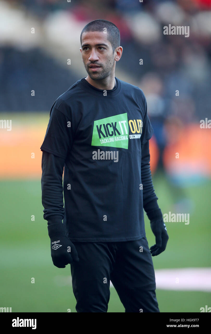 Hull City's Evandro Goebel warms up prior to the Premier League match ...