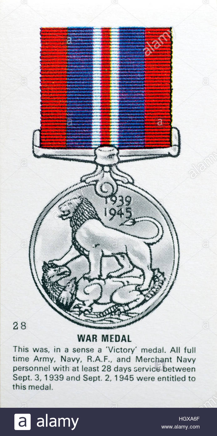 War Medal, British service medal for all those who served between 1939 ...