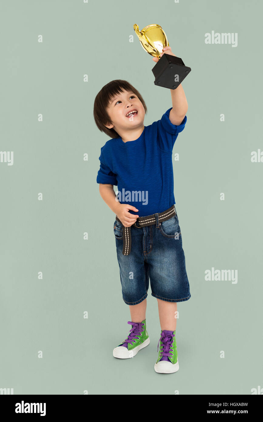 Boy Award Reward Playful Kid Little Won Concept Stock Photo - Alamy