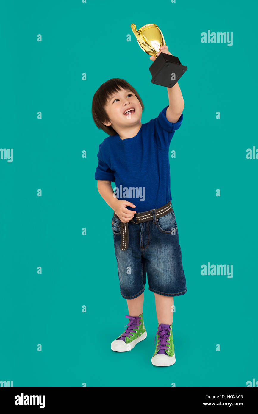 Boy Award Reward Playful Kid Little Won Concept Stock Photo - Alamy