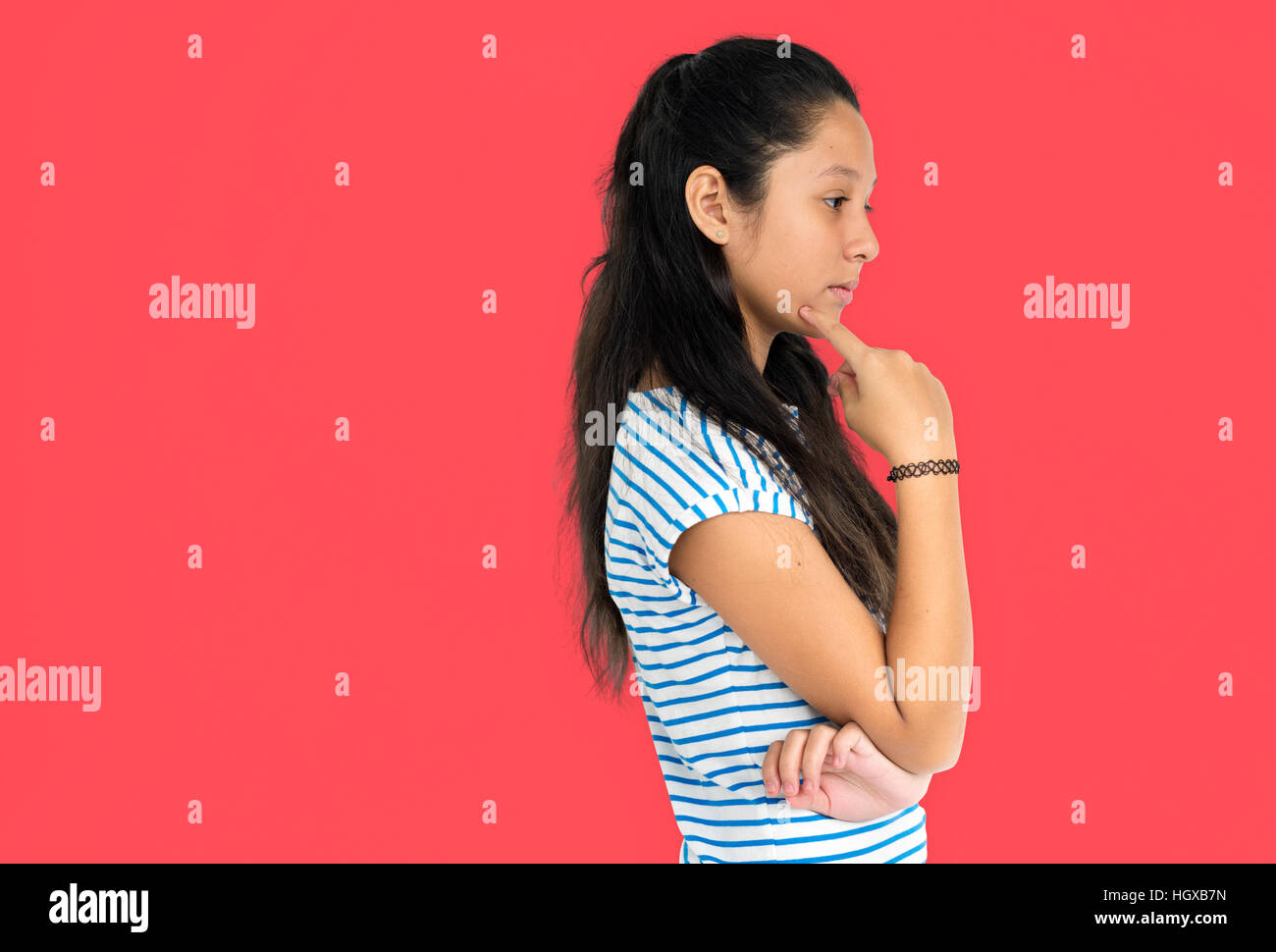 Asian Girl Thoughtful Unhappy Emotion Concept Stock Photo - Alamy