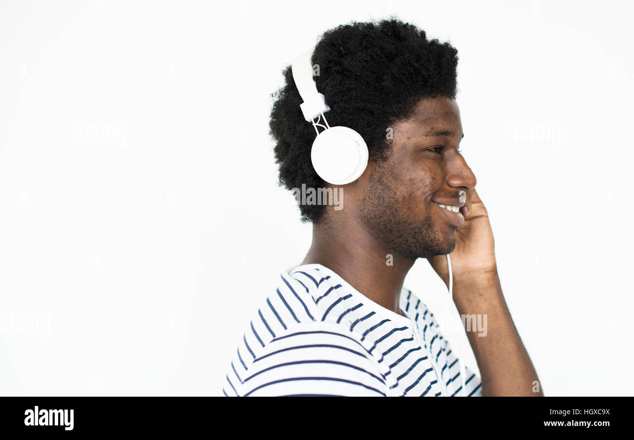 African Man Smiling Happiness Music Entertainment Portrait Concept ...