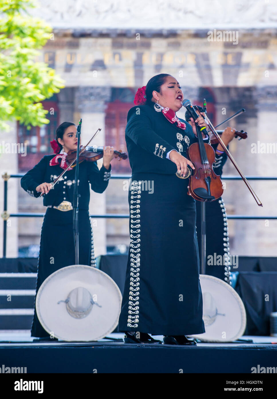 GUADALAJARA , MEXICO - AUG 28 : Mariachis perform on stage at the 23rd ...