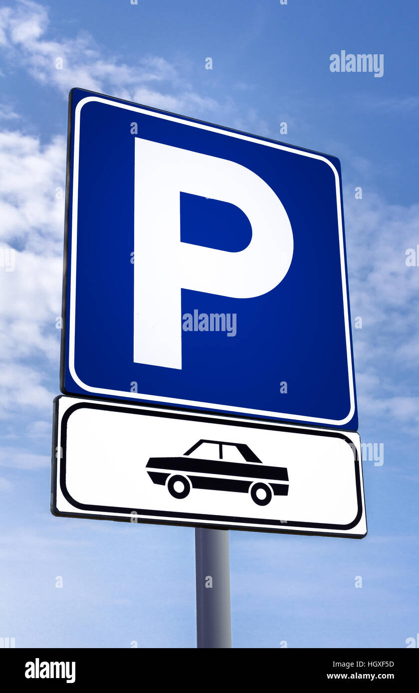 Parking signal with clouds and sky on background Stock Photo - Alamy