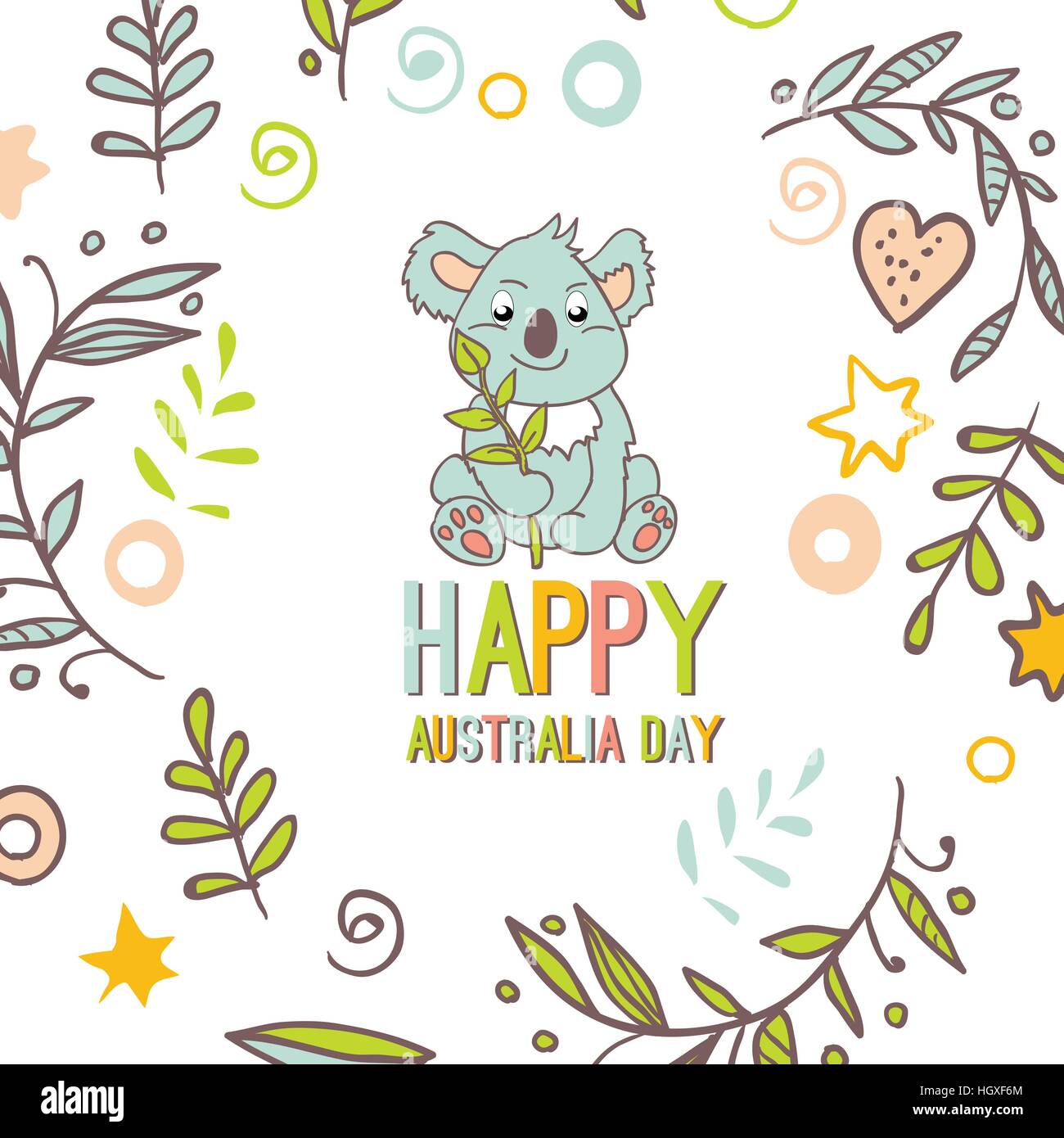 Happy Australia Day with a cartoon koala. Celebratory background with ...