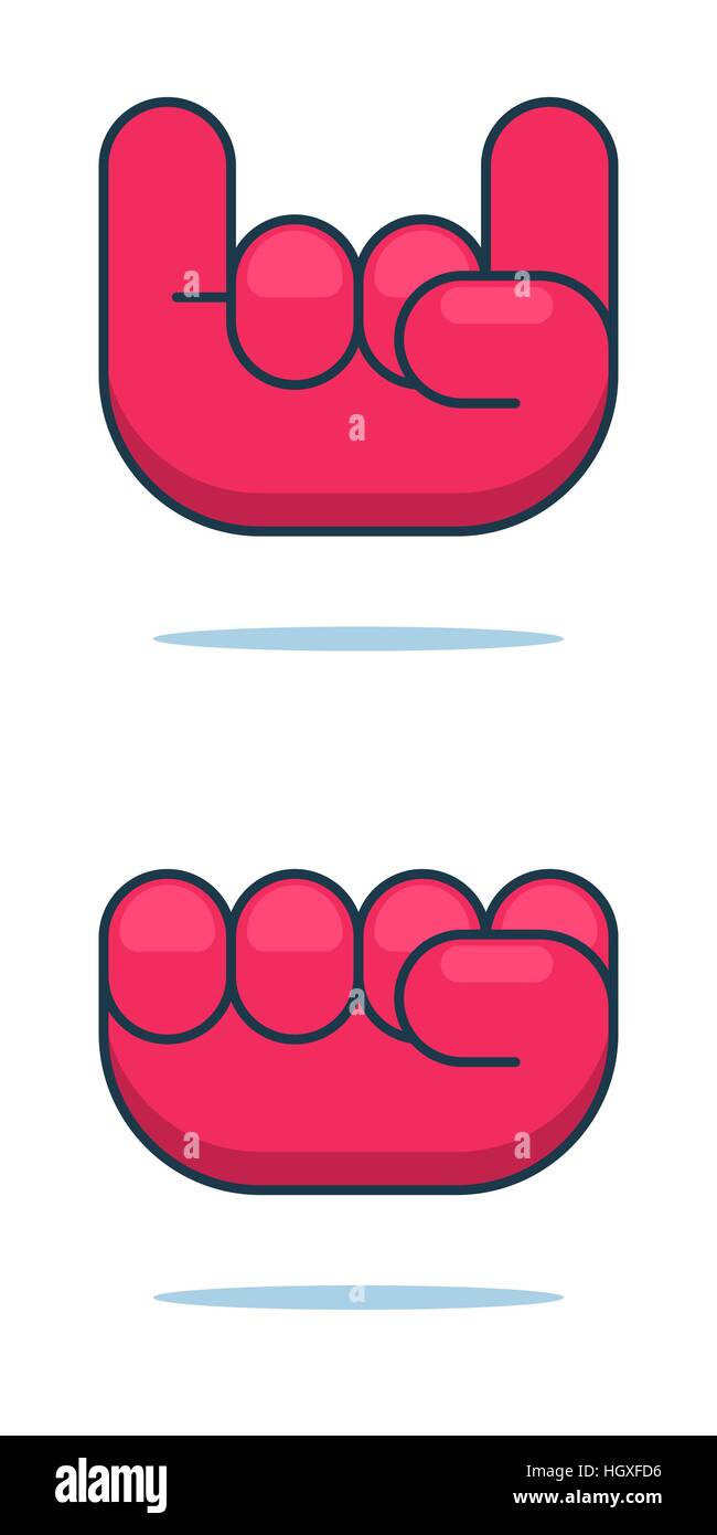 Cartoon stylized fist and devil sign hand vector icons. Isolated on ...