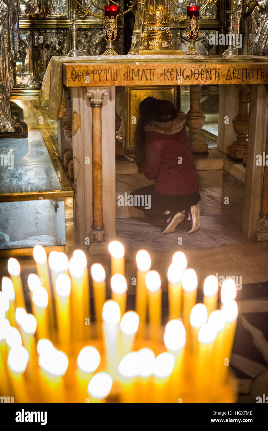 Crucifixion altar in the Church of Holy Sepulchre on Golgotha ...