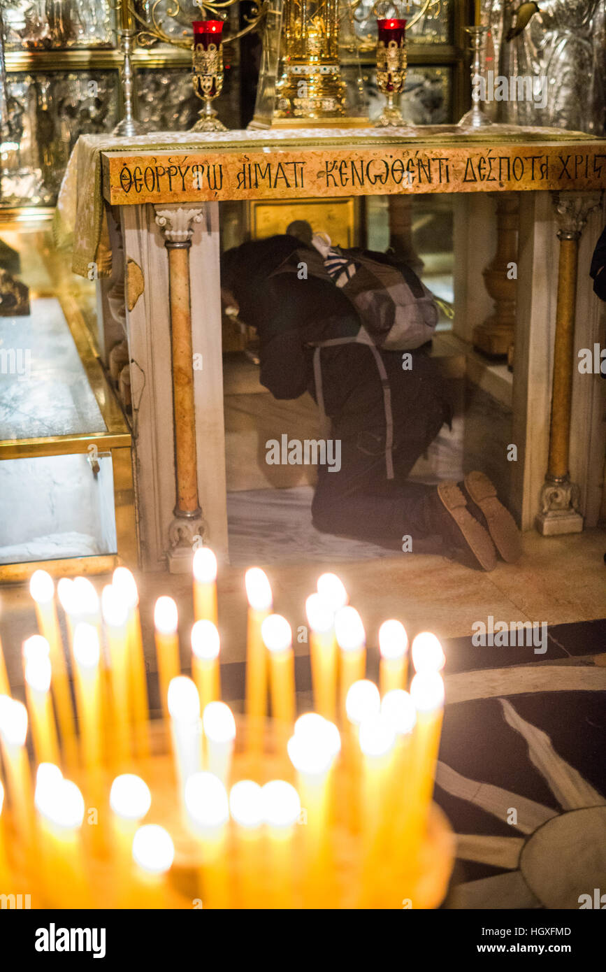 Crucifixion altar in the Church of Holy Sepulchre on Golgotha ...