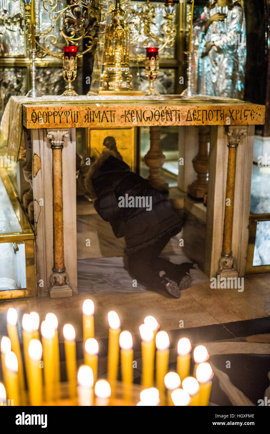 Crucifixion altar in the Church of Holy Sepulchre on Golgotha ...