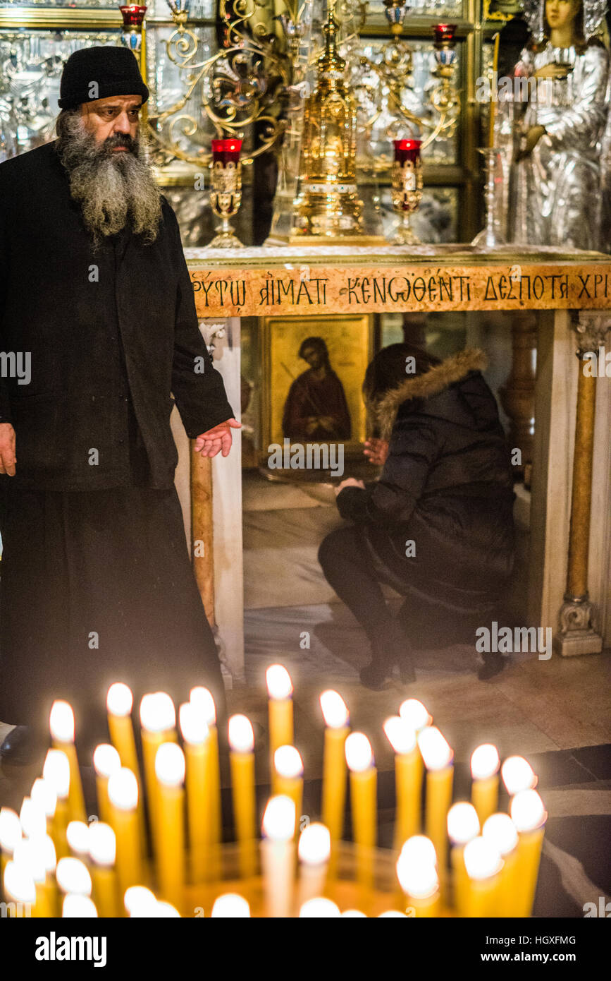 Crucifixion altar in the Church of Holy Sepulchre on Golgotha ...