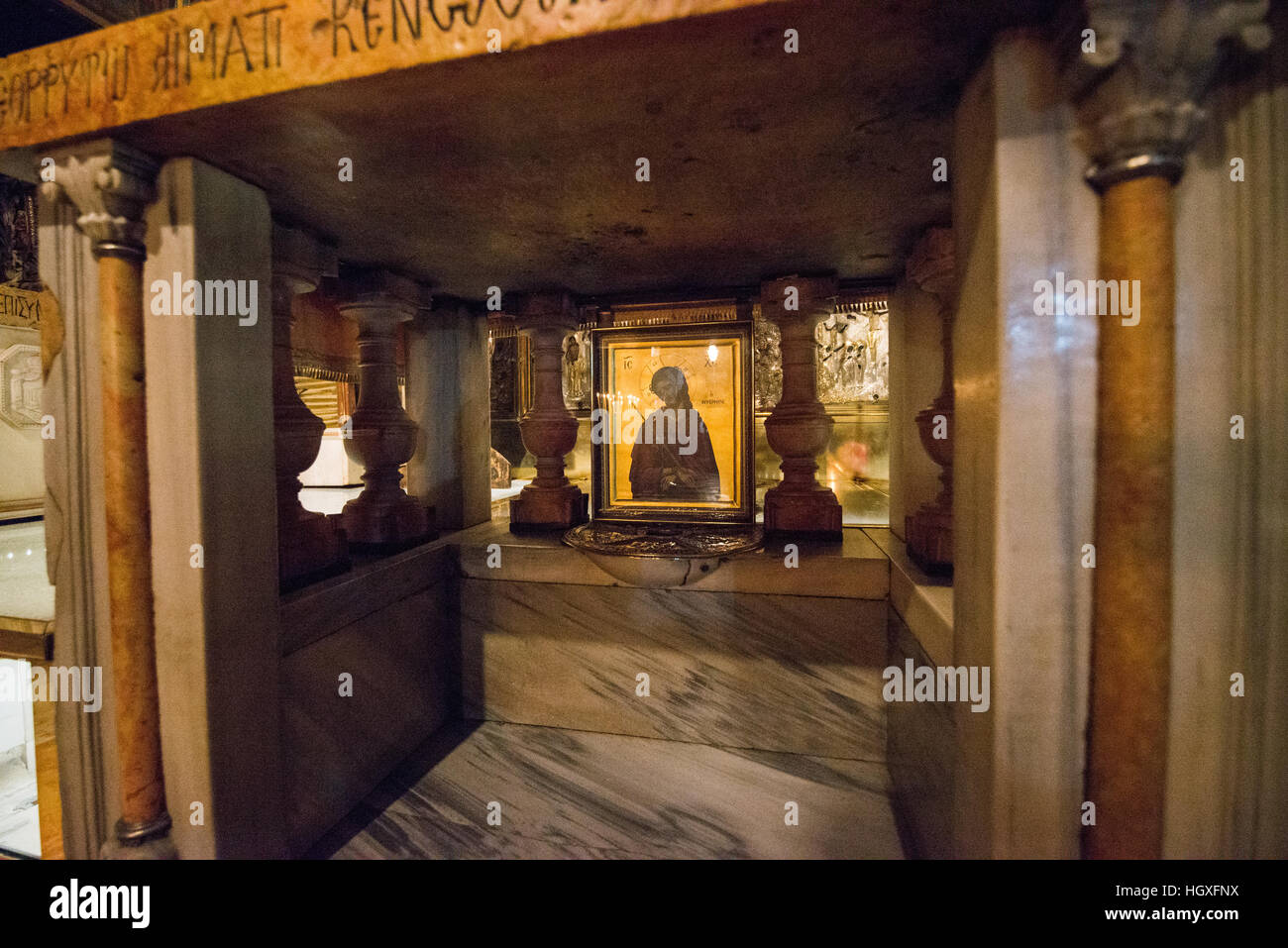 Crucifixion altar in the Church of Holy Sepulchre on Golgotha ...