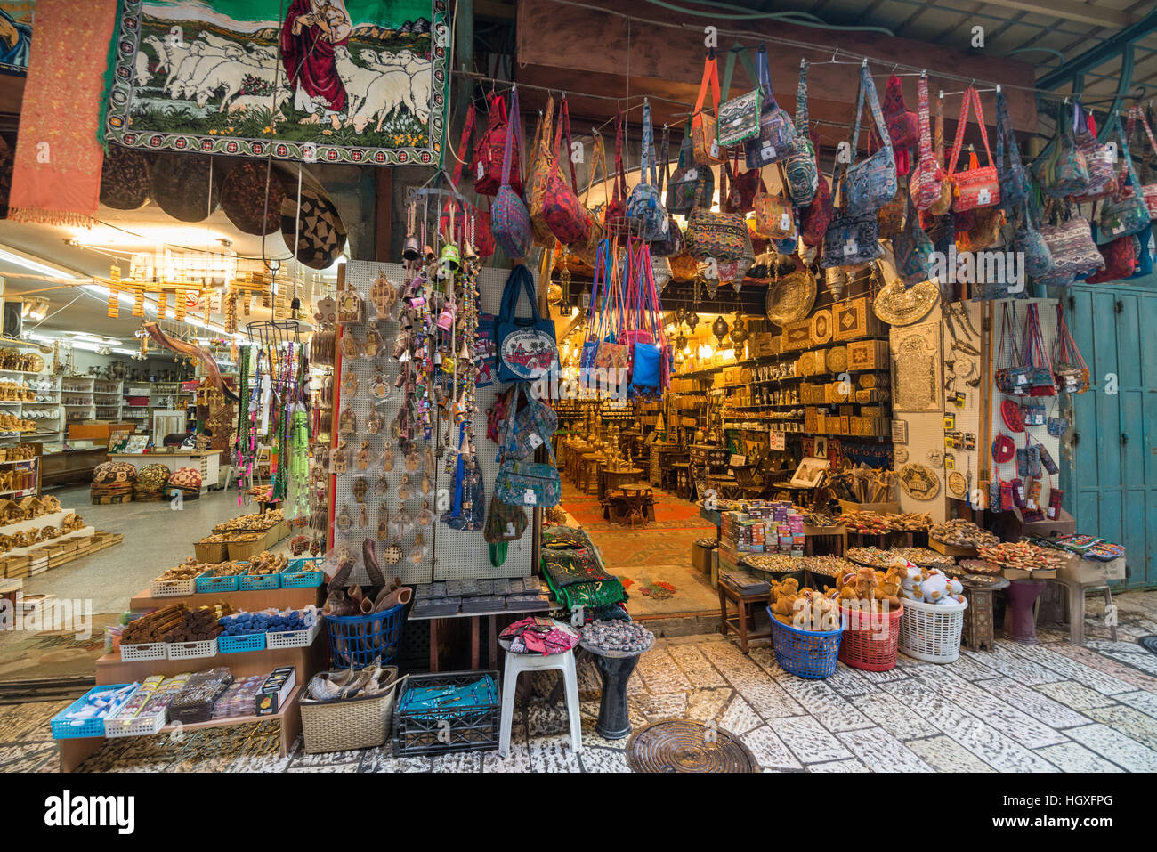 Street market, souvenirs shop, Old city Jerusalem, Middle east Stock ...