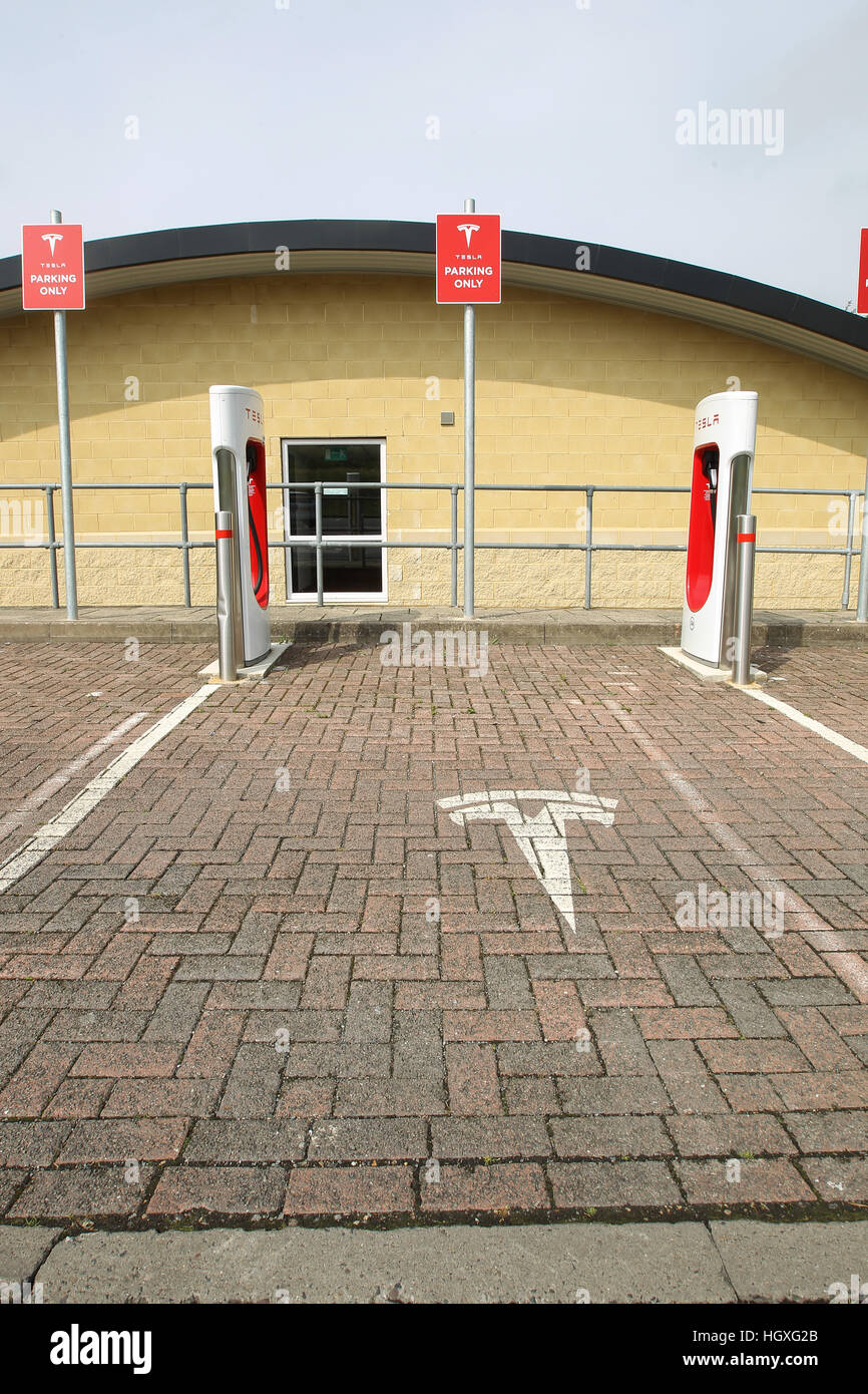 Empty Tesla electric car vehicle charging stations, England, UK Stock ...