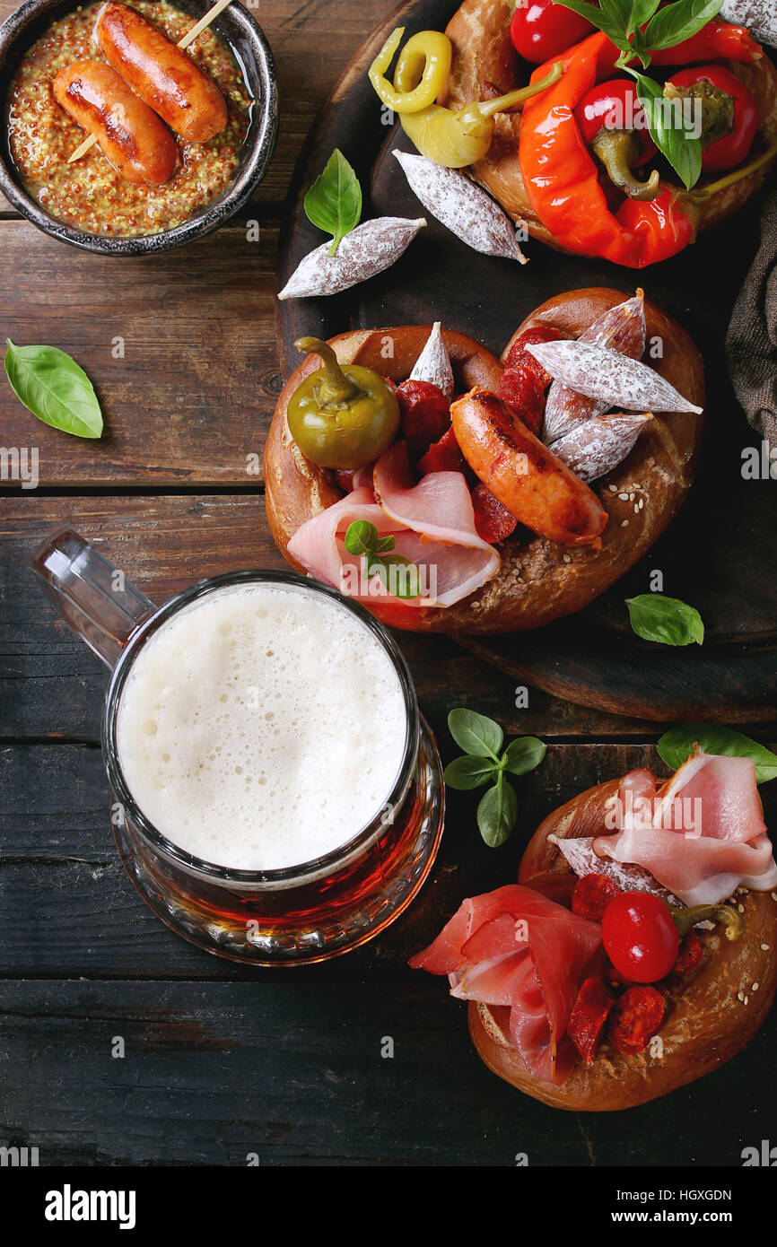 Variety of meat snacks in pretzels Stock Photo - Alamy