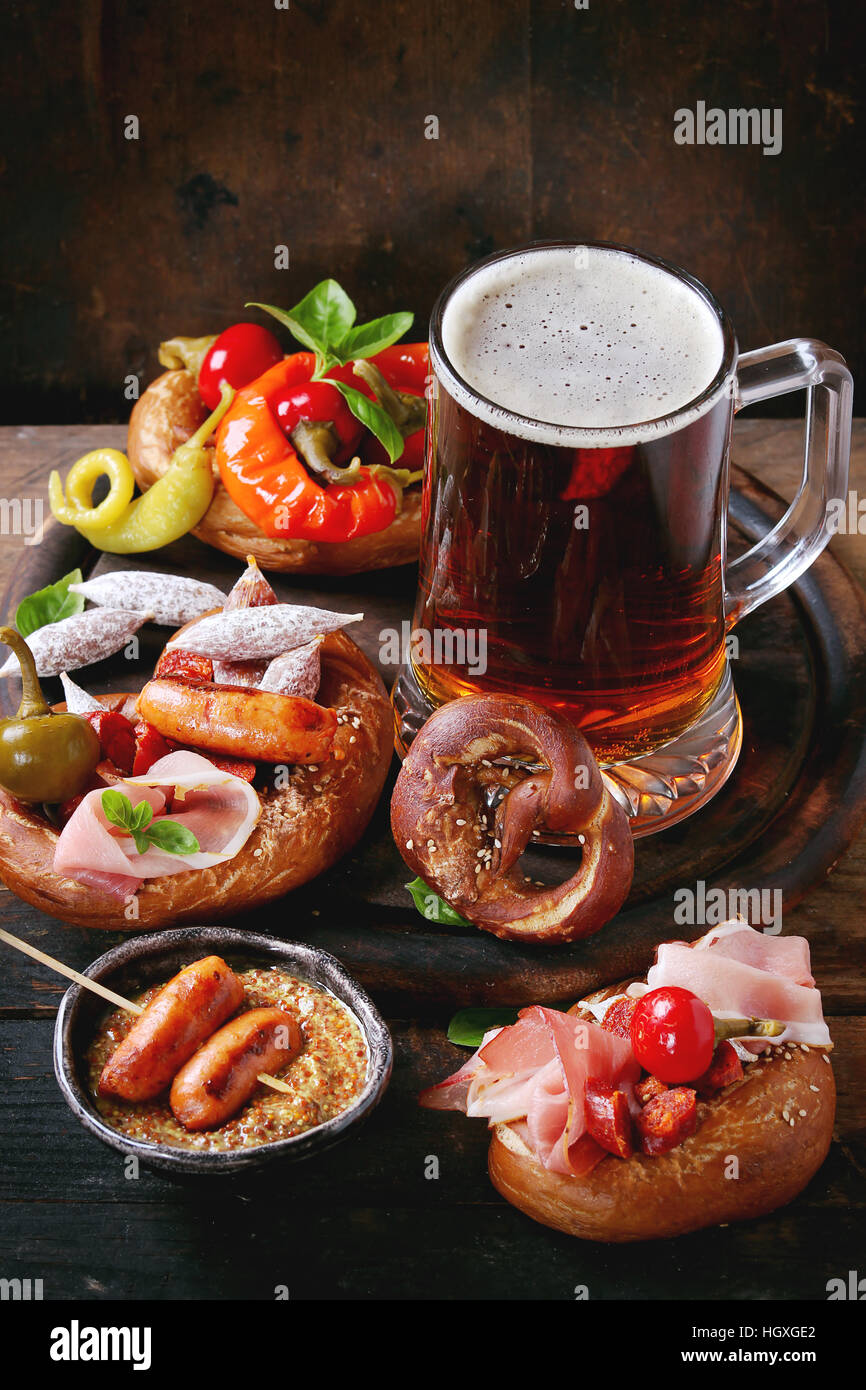 Variety of meat snacks in pretzels Stock Photo - Alamy