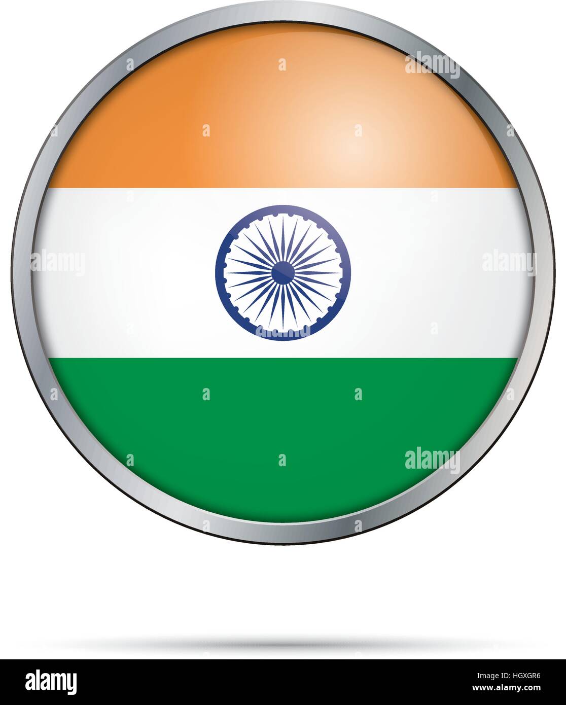 Vector Indian flag Button. India flag in glass button style with metal ...