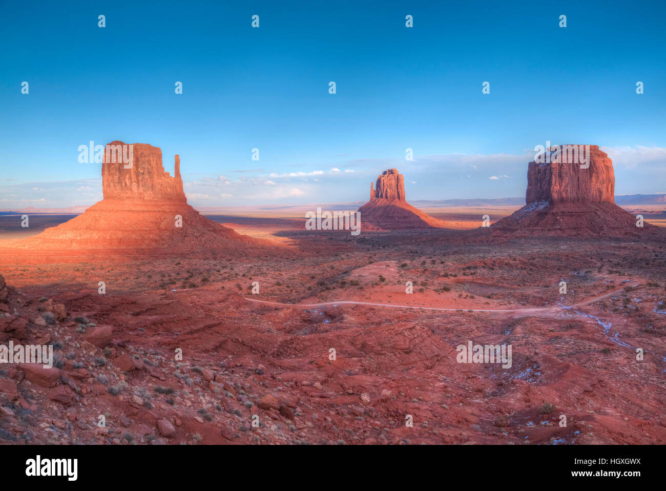 Evening, West (left) and East (center) Mitten Buttes, Merrick Butte ...