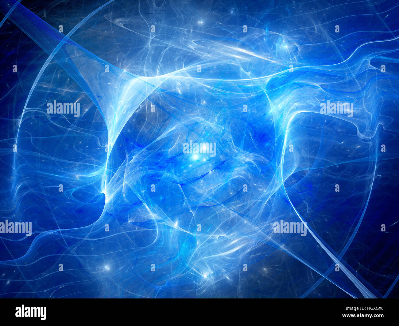 Blue glowing nebula with high energy plasma field in space, computer ...