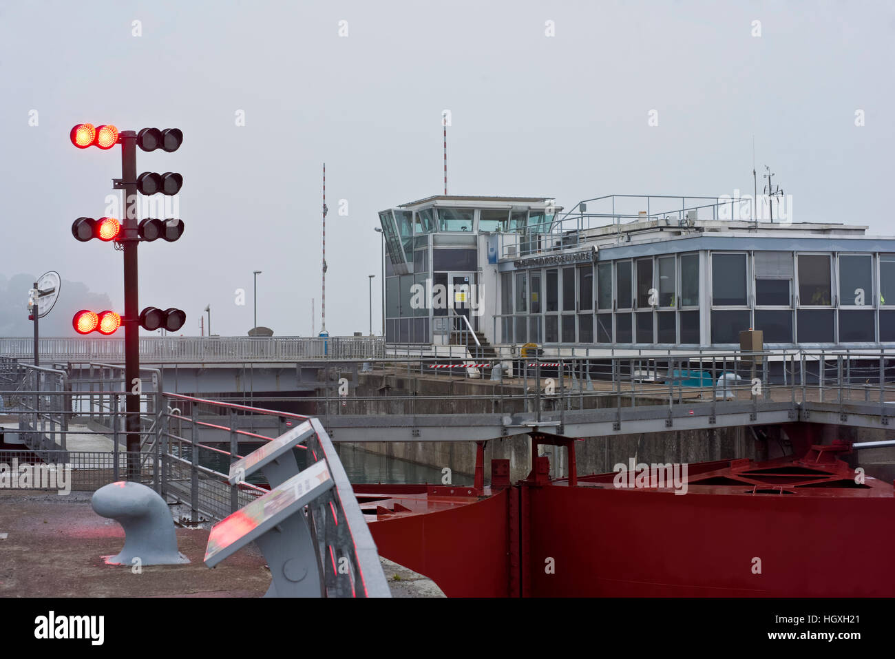 Tidal power station ship boat lock on River Rance Brittany France Stock ...