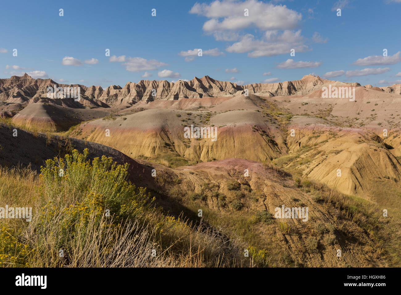 Yellow Mounds overlook at sunset. Sept, 2016. Badlands National Park ...