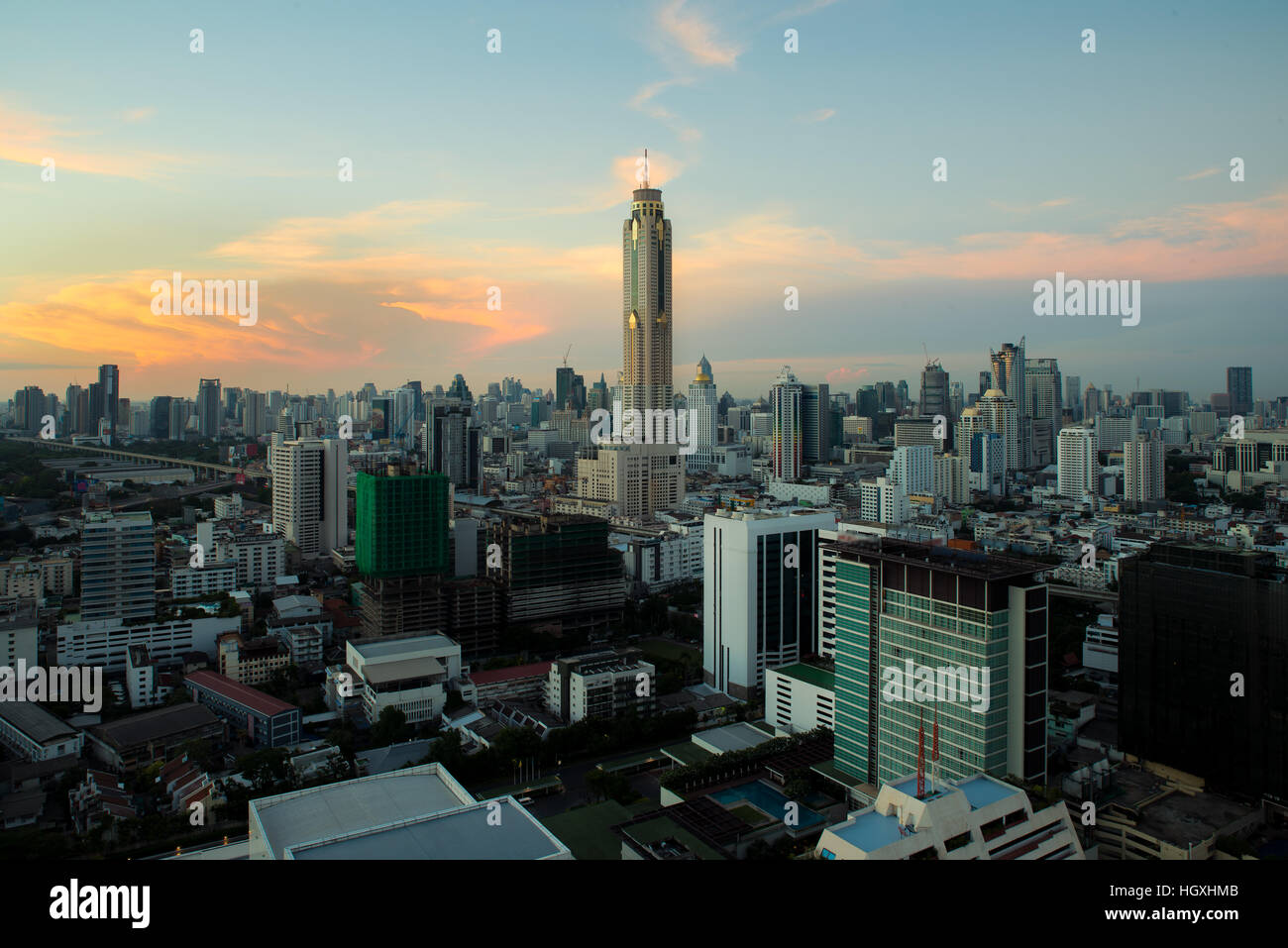 Aerial view of Bangkok modern office buildings in Bangkok city downtown ...