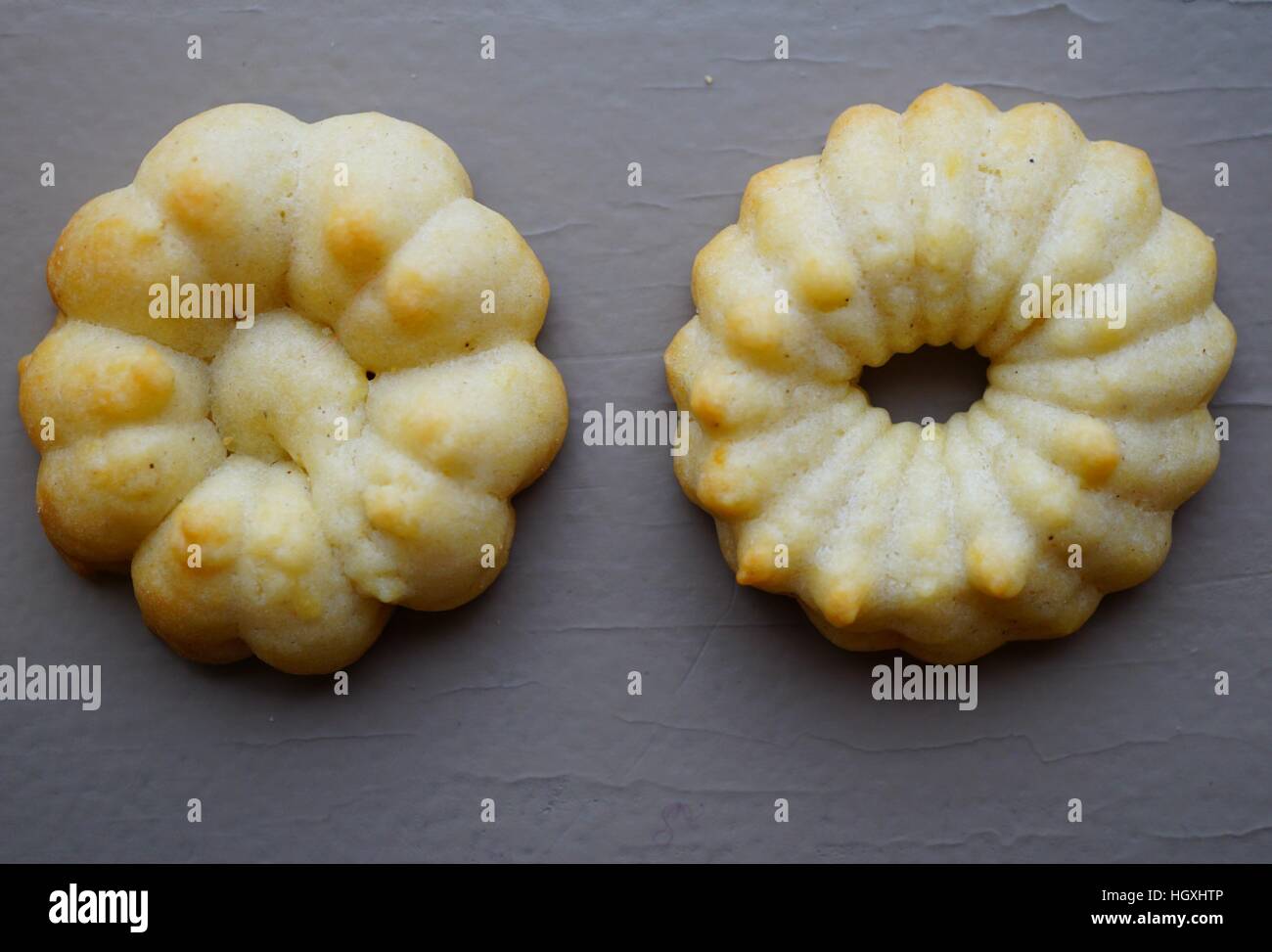 Homemade flower shaped butter cookies made with a cookie press Stock ...