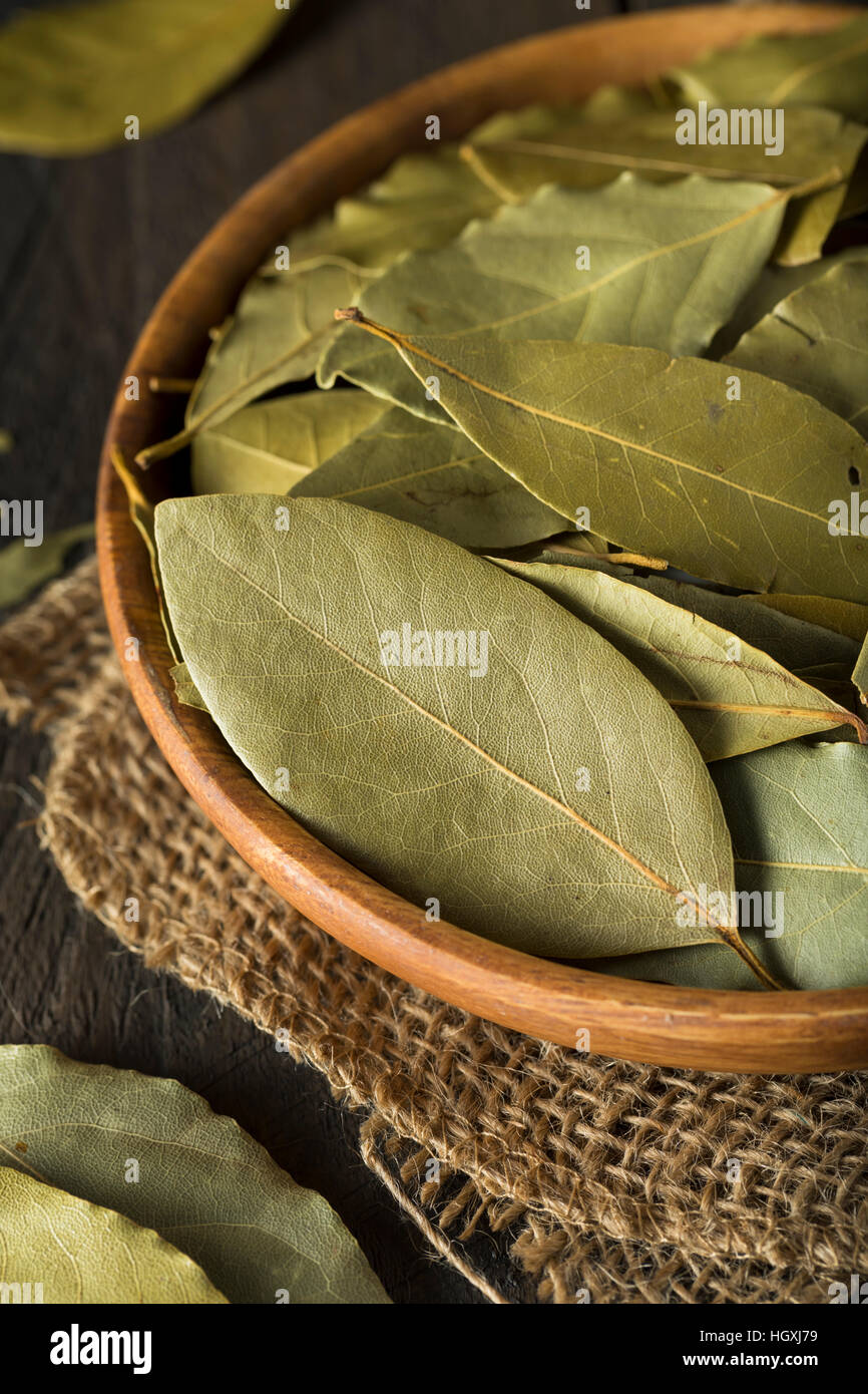 Raw Organic Dry Bay Leaves in a Bowl Stock Photo - Alamy