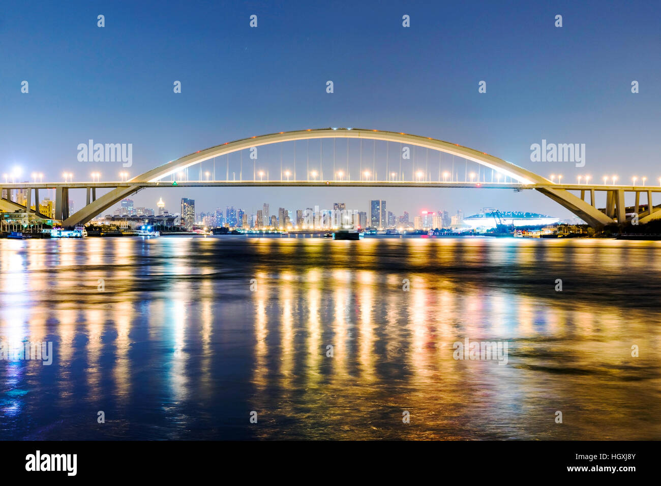 Night scene of Nanpu Bridge in Shanghai China Stock Photo - Alamy