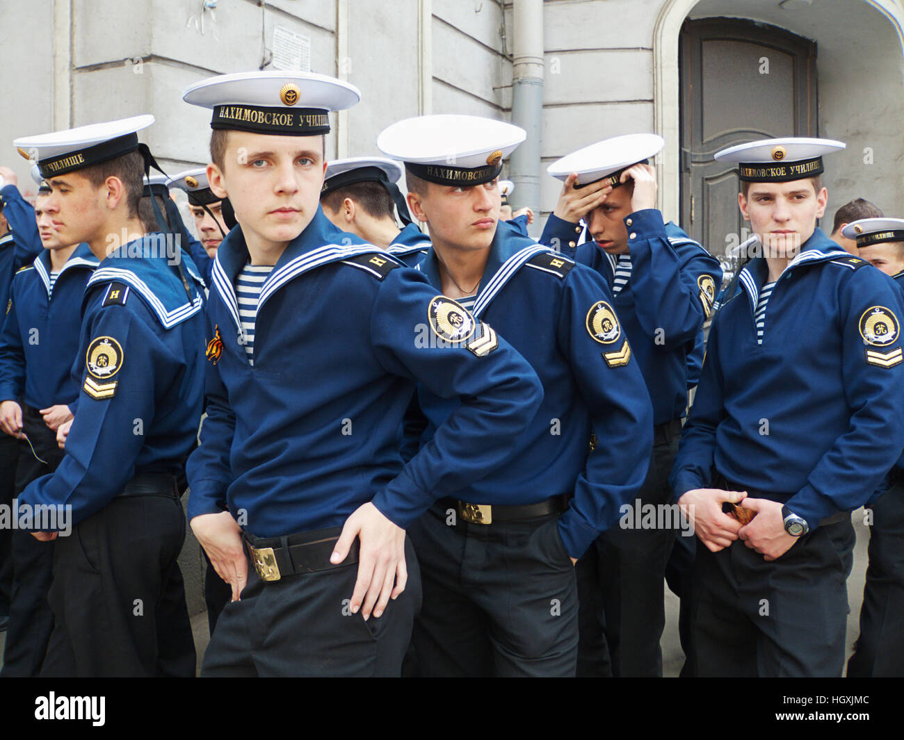 Students of Nakhimov Naval School on the street in St.Petersburg ...