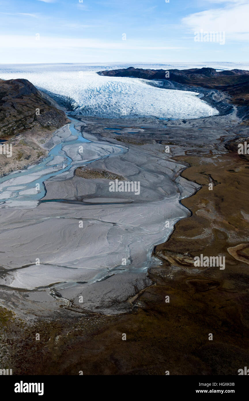 An outwash plain created by a river flowing with meltwater and sediment ...