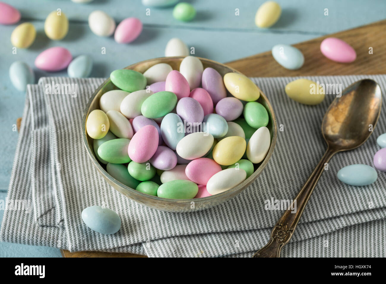 Sweet Candied Jordan Almonds in a Bowl Stock Photo - Alamy