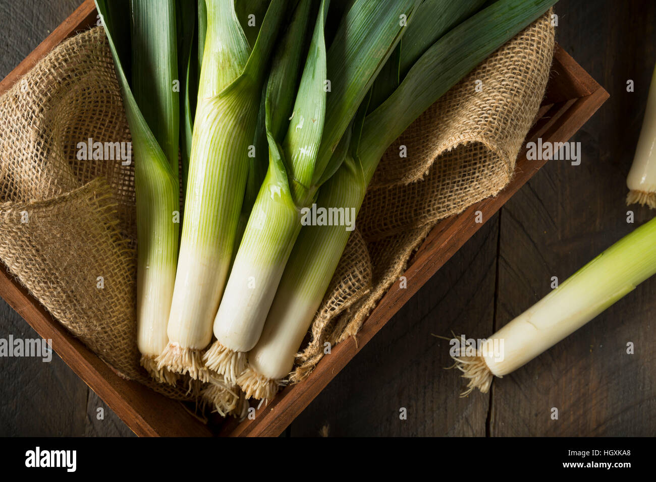 Raw Green Organic Leeks Ready to Chop Stock Photo - Alamy