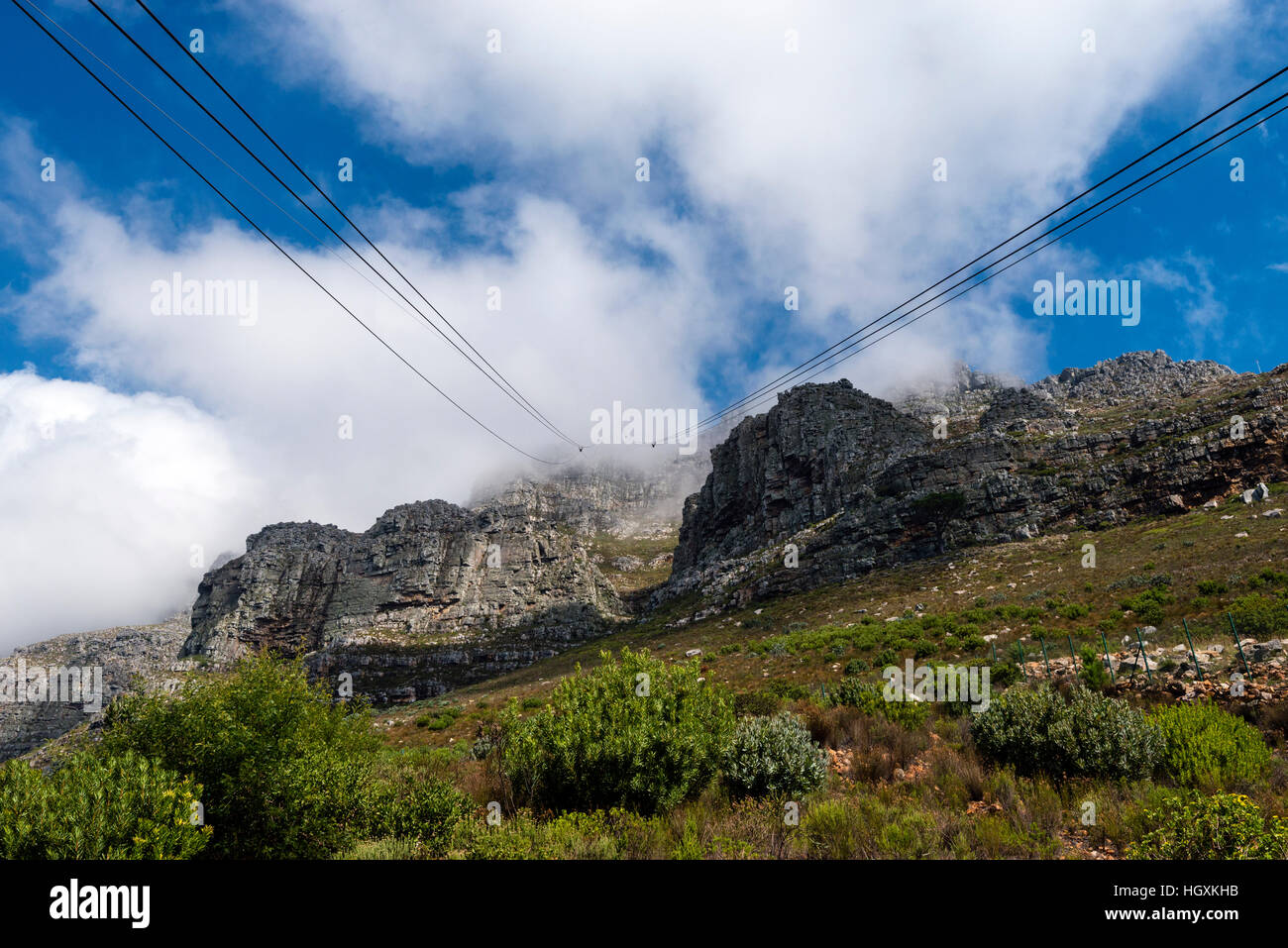 Cable car cables rising to the summit of Table Mountain Stock Photo - Alamy