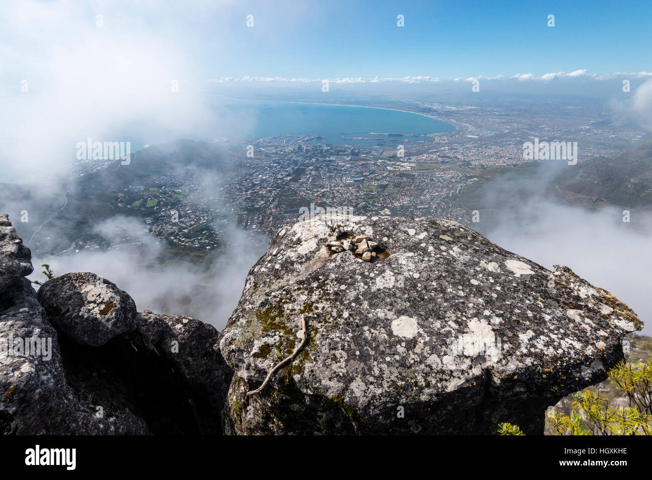 An aerial view of Cape Town suburbs and Table Bay from the summit of ...