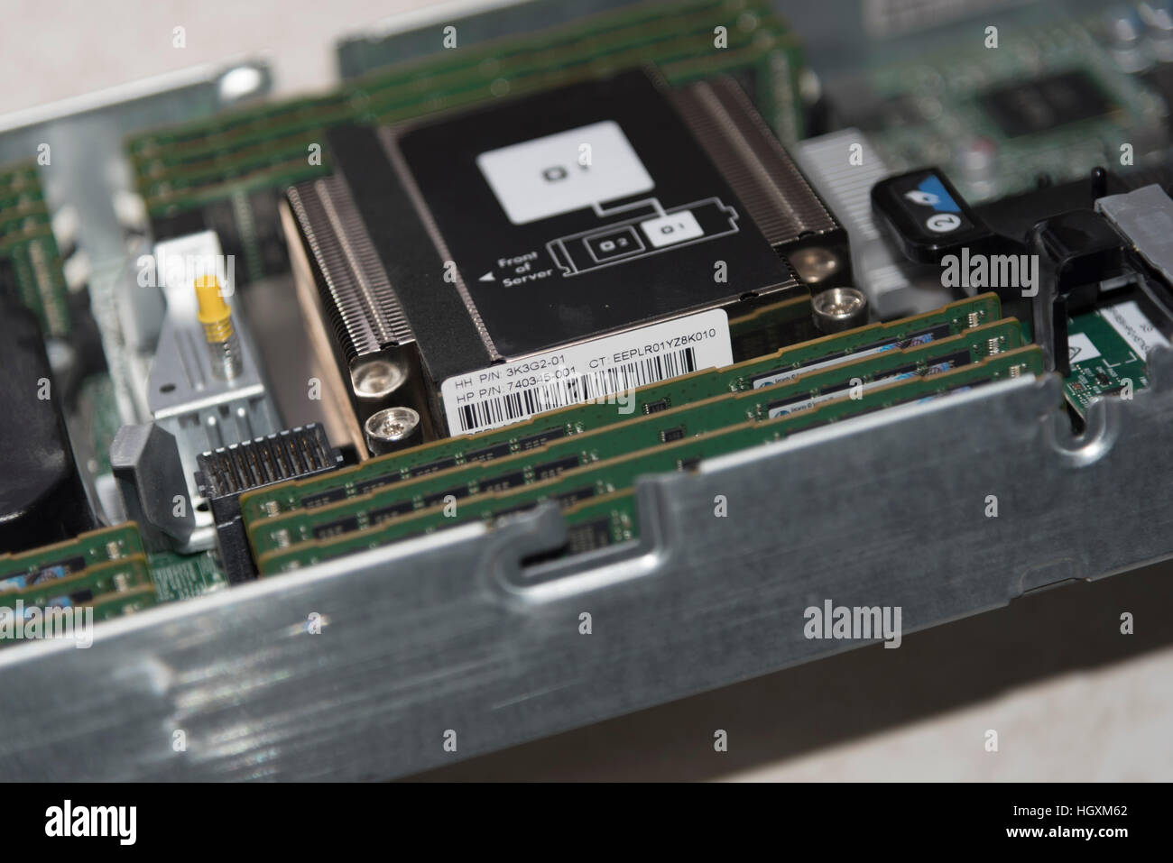 HP Blade Server interior with CPU and memory visible. Blade model is ...