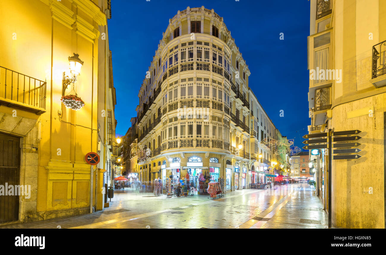 Crossing of pedestrian streets in the city center in Malaga, Andalusia ...