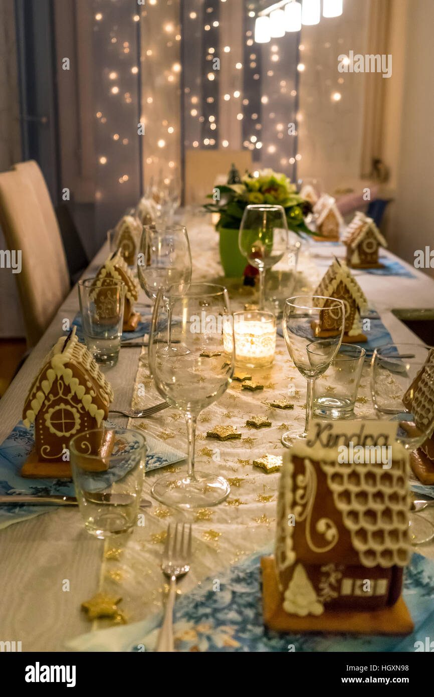 Beautifully decoreted christmas dinner table with hand made gingerbread ...