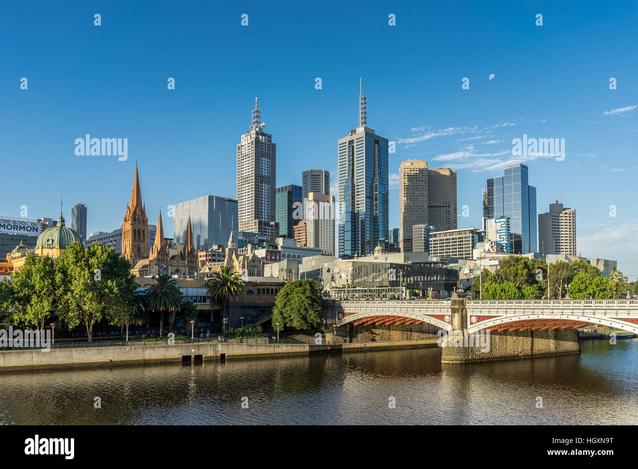 Melbourne Skyline at sunset, with the moon already risen Stock Photo ...