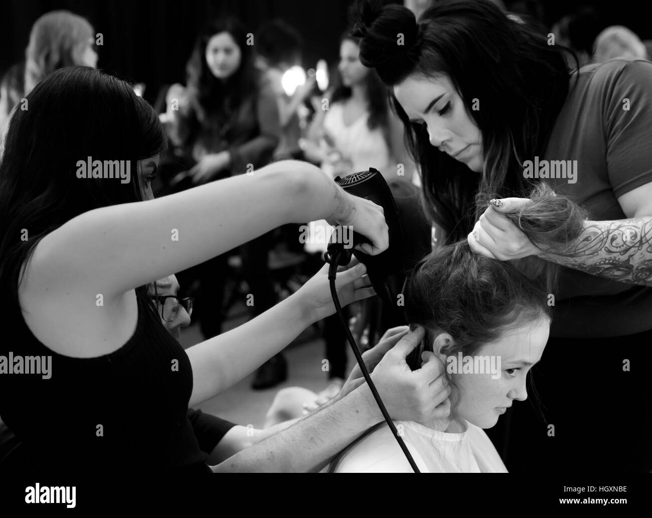 Model backstage at fashion show Black and White Stock Photos & Images ...