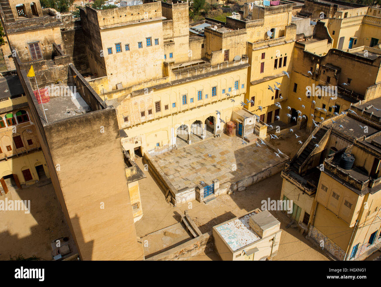 Tower top view of inner courtyard at Mahansar Fort, Rajasthan Stock ...