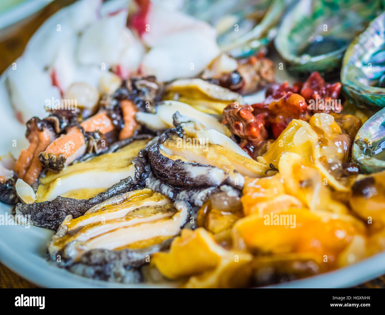 Set of raw seafood served to customer that ready to eat in raw seafood ...