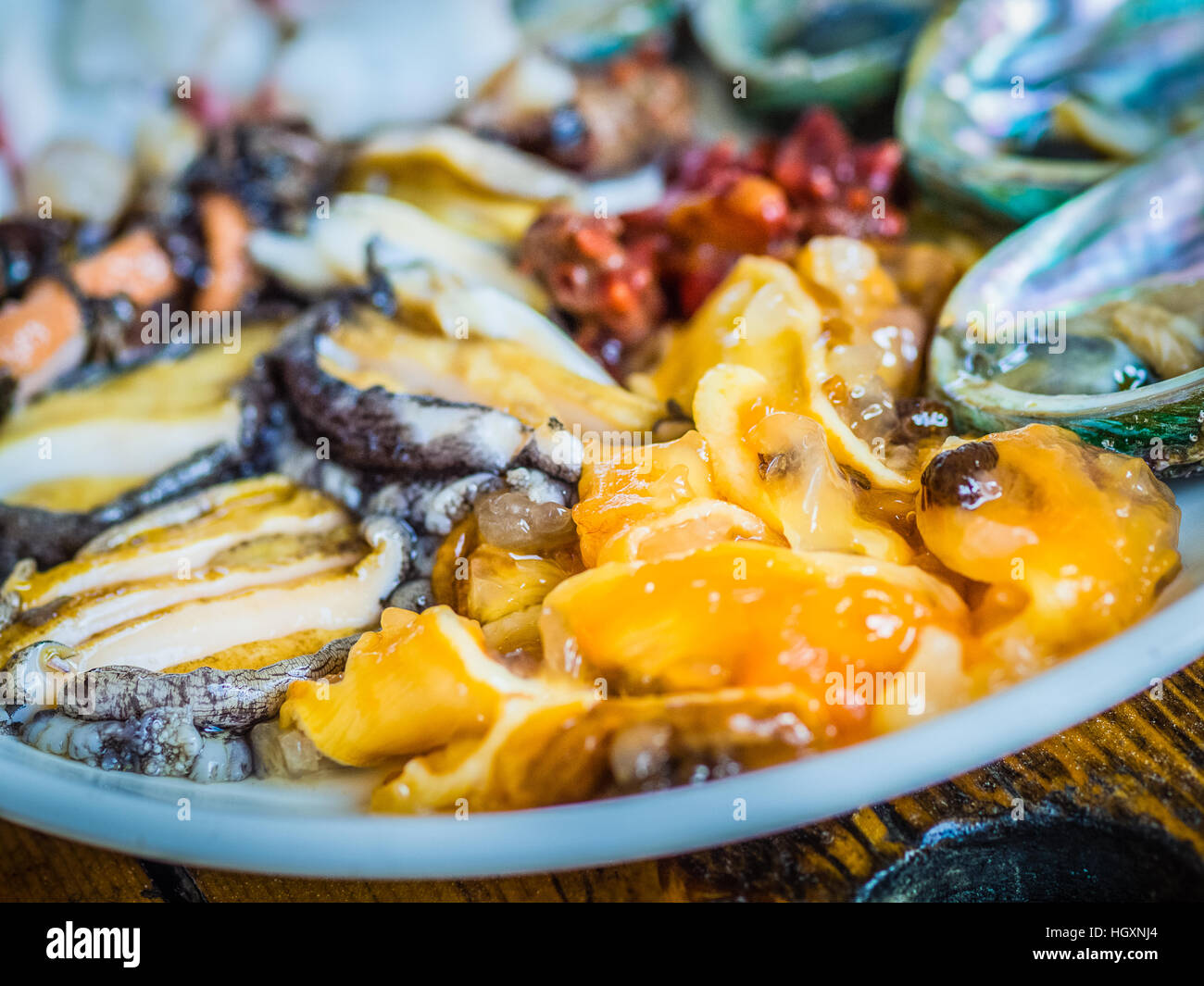 Set of raw seafood served to customer that ready to eat in raw seafood ...