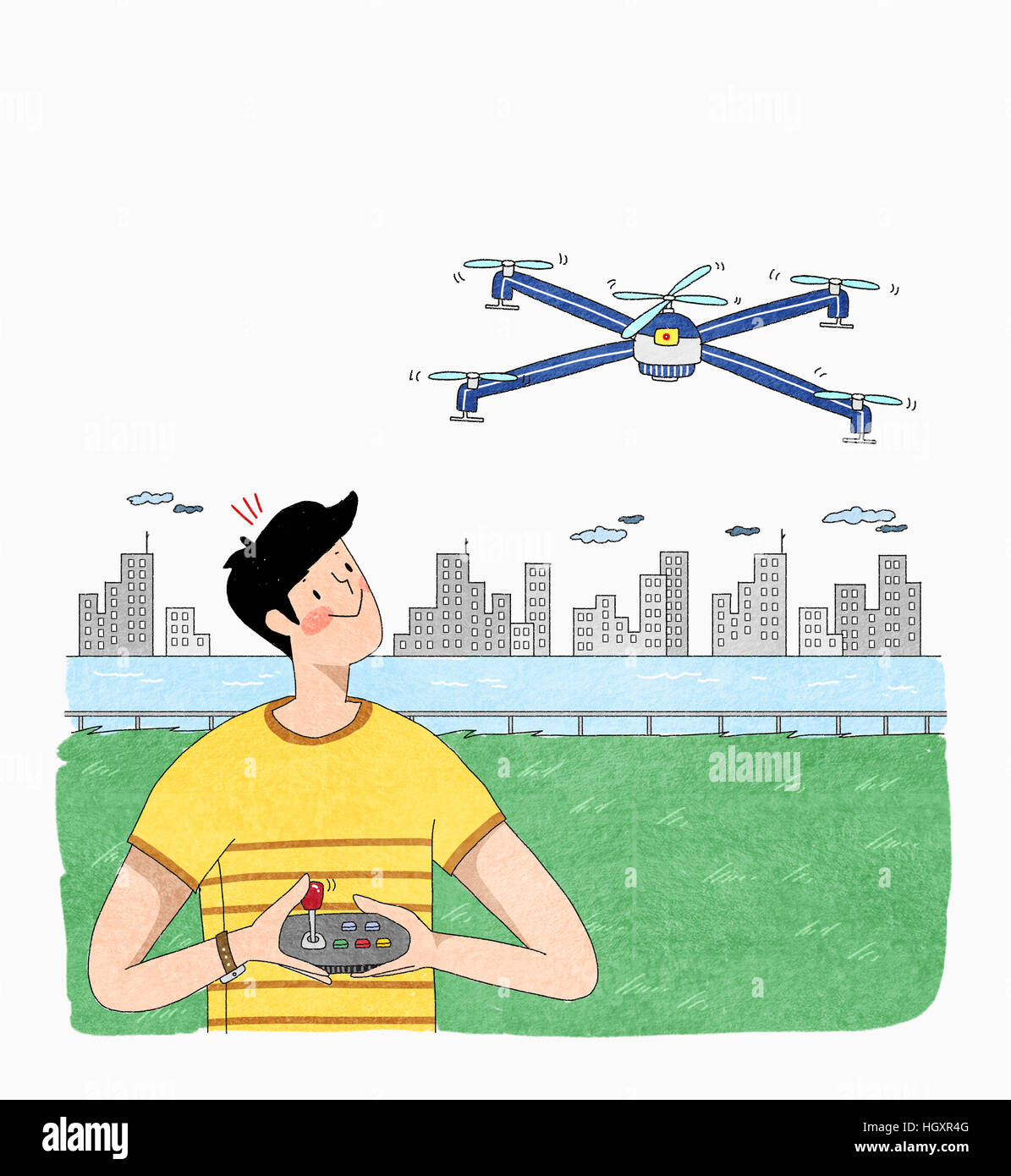Smiling man flying a drone Stock Photo - Alamy