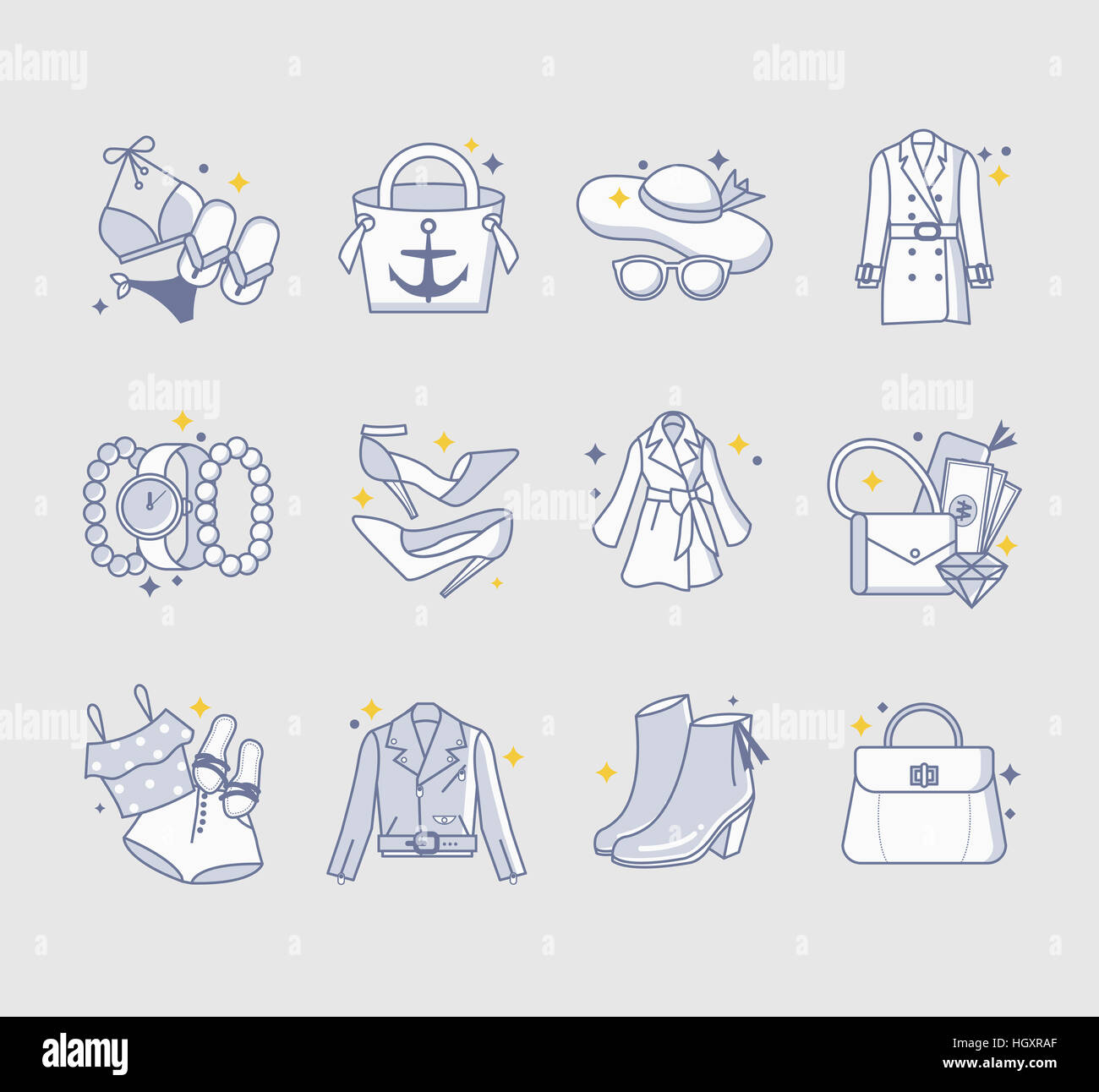 Various line icons of fashion items Stock Photo - Alamy