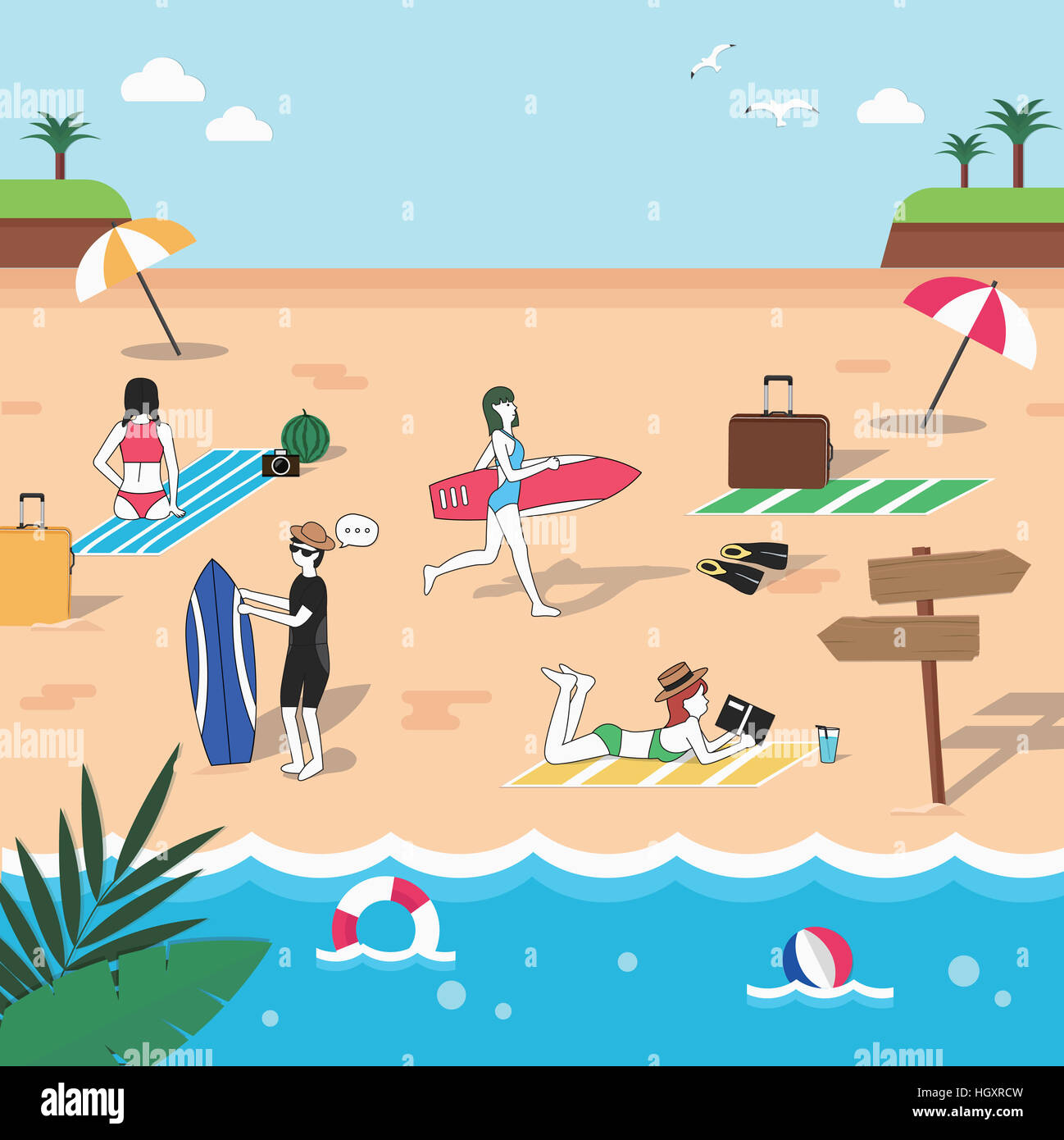 People enjoying summer vacation at beach Stock Photo - Alamy