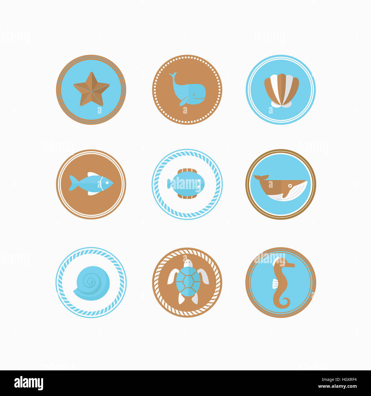 Various icons related to sea creatures Stock Photo - Alamy