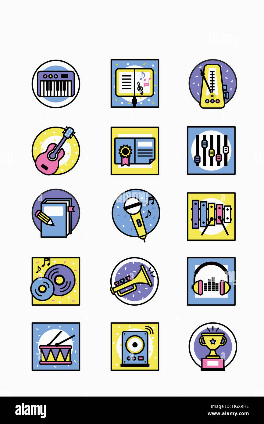 Various icons related to music education Stock Photo - Alamy