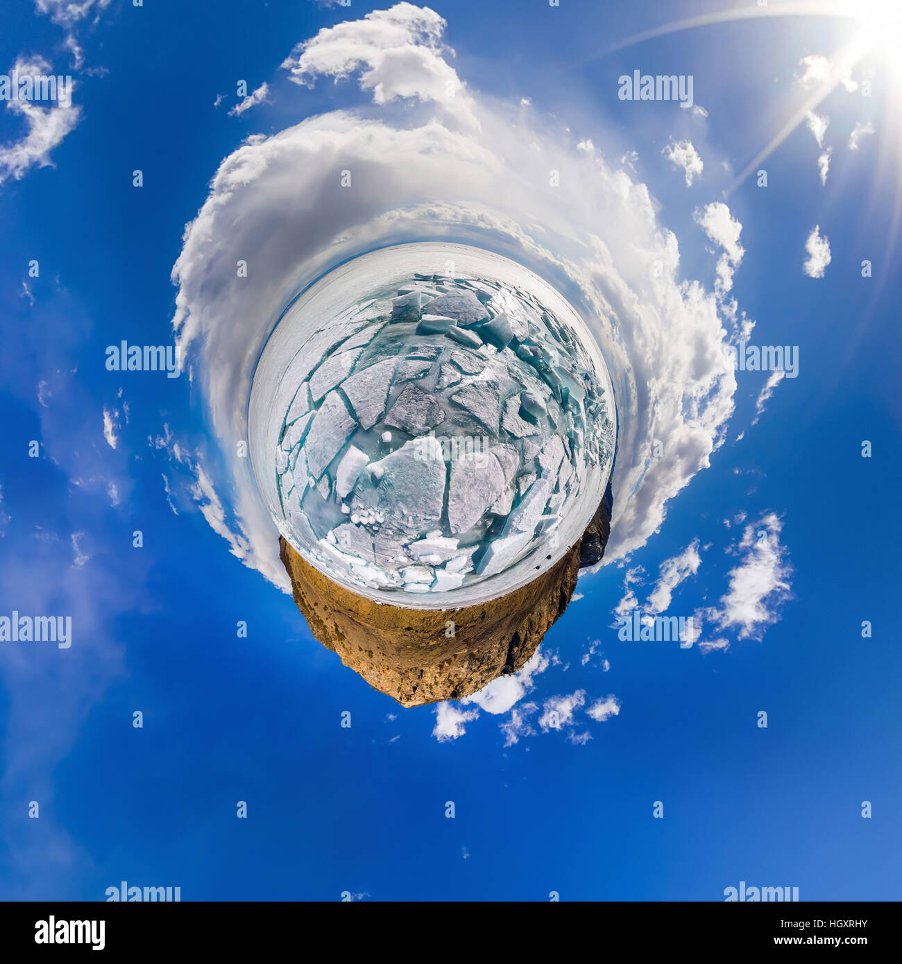 Ice hummocks in polar spherical projection of little planet Stock Photo ...