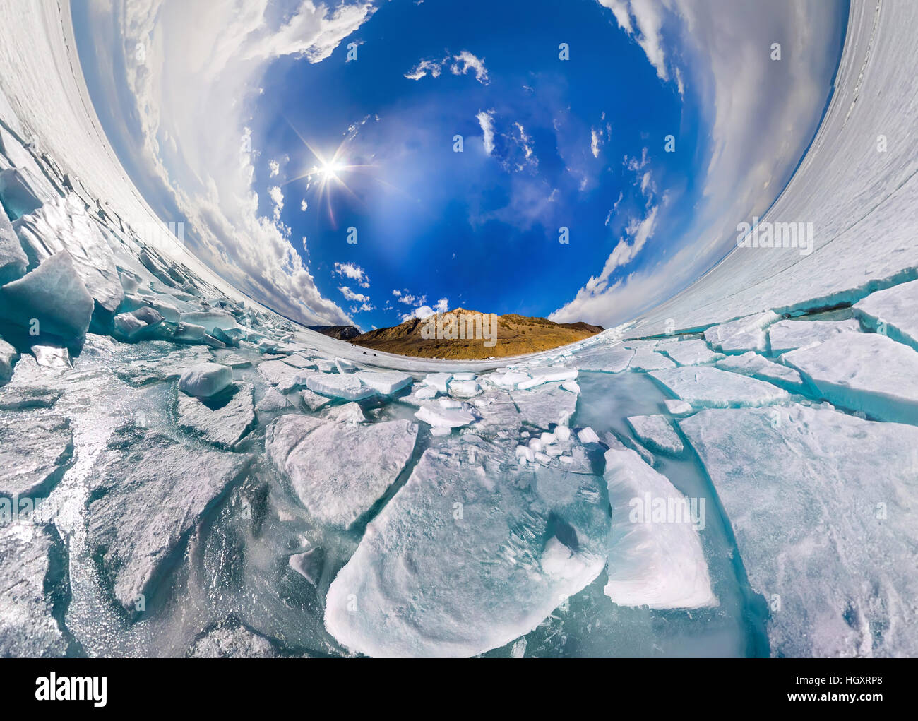 Ice hummocks in polar spherical projection of little planet Stock Photo ...